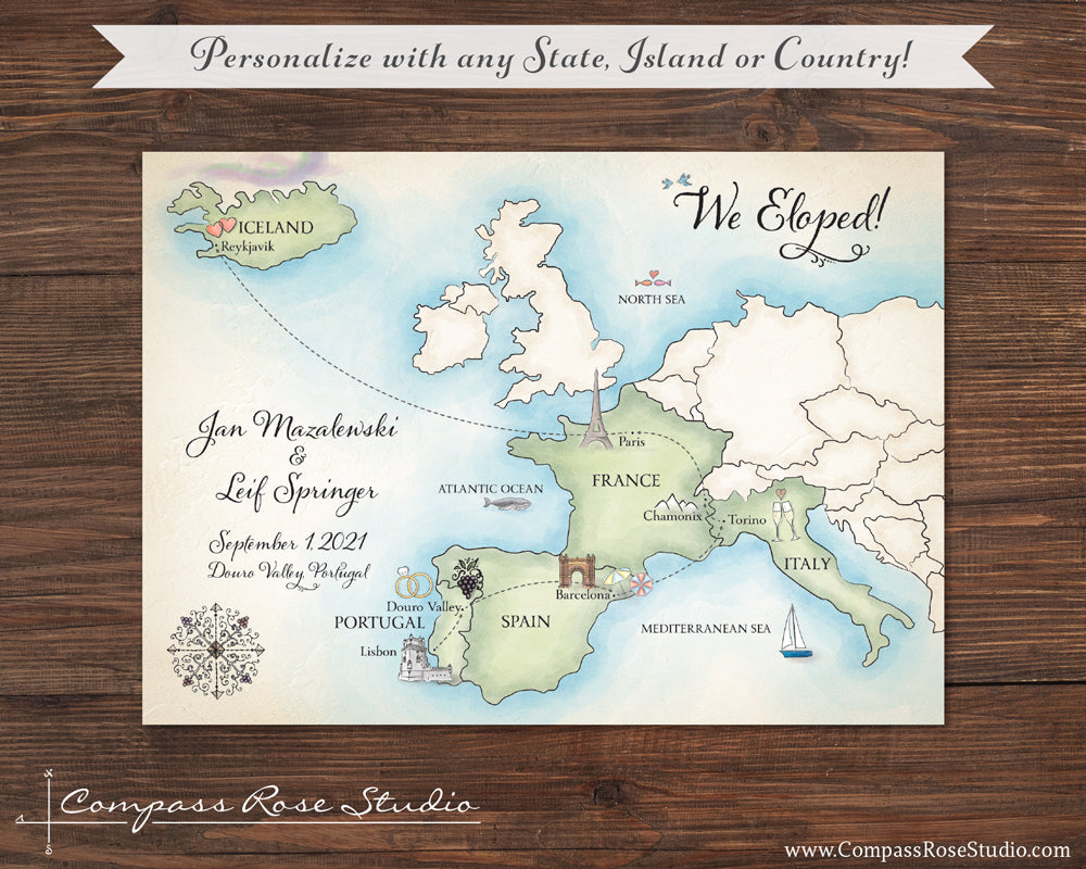 Map Of Europe With Compass Rose